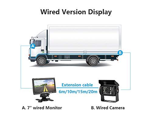 Backup Camera Kit 7 inch 4-Spilt Monitor Rear View Cameras with IP 67 Waterproof 18 IR Night Vision Car Camera for Tucks, RVs,Trailers,Bus,Vans + 4pcs 10m/393.7inch Cables