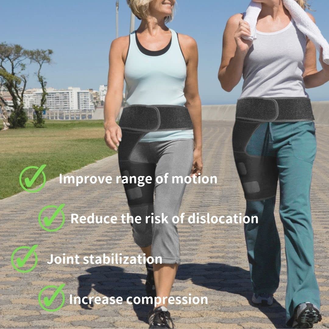 Auskang Hip Brace Adjustable Groin Support Compression Recovery Thigh Wrap,for Pulled Groin Sciatic Nerve Pain Hamstring Injury Recovery and Rehab Fits Both Legs Men & Women