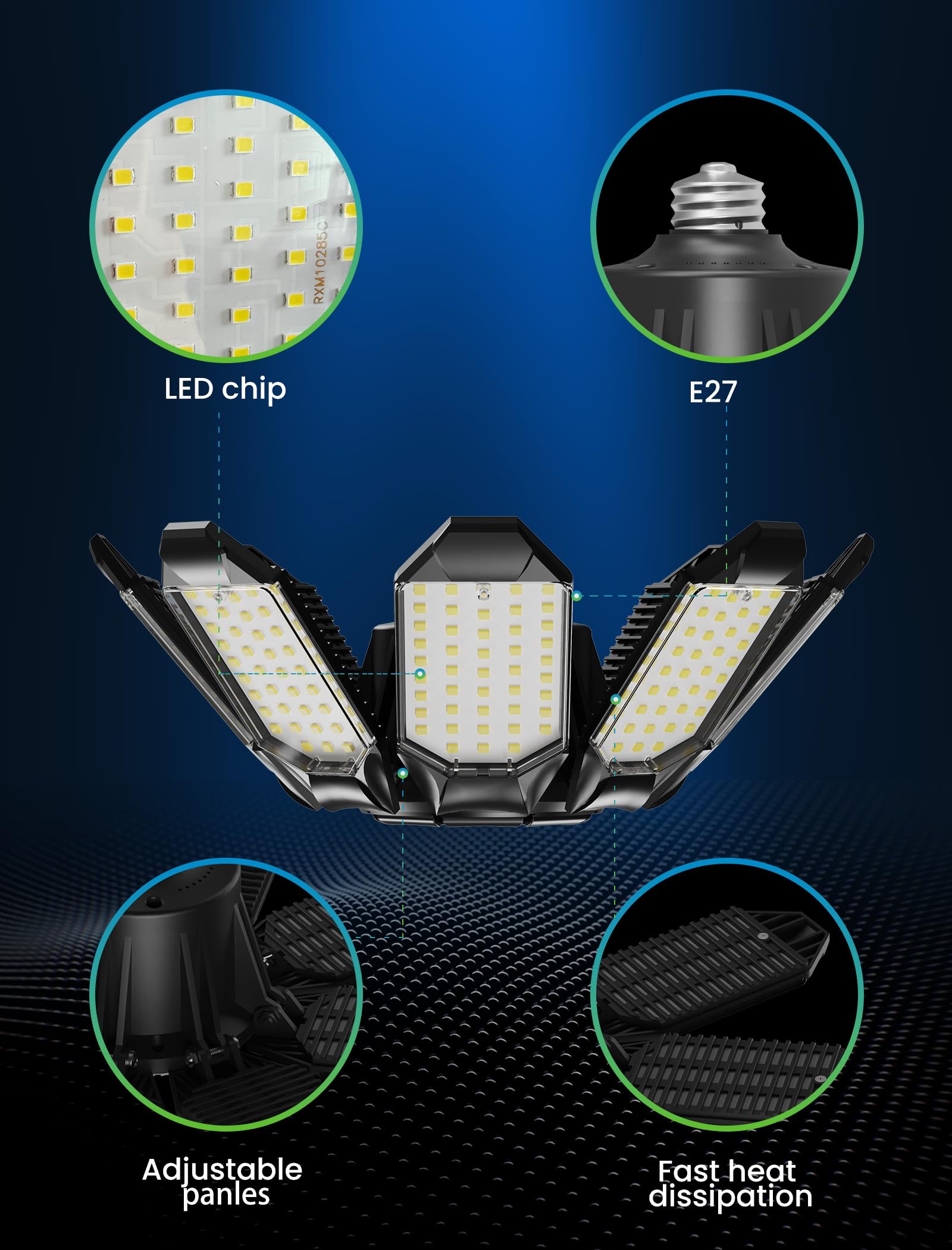 Craftersmark LED Garage Lights 250W - 6500K Garage Lights Ceiling LED, 25000LM Deformable LED Garage Lighting Fixture, Shop Lights for Garage, Basement, Barn, High Bay Light