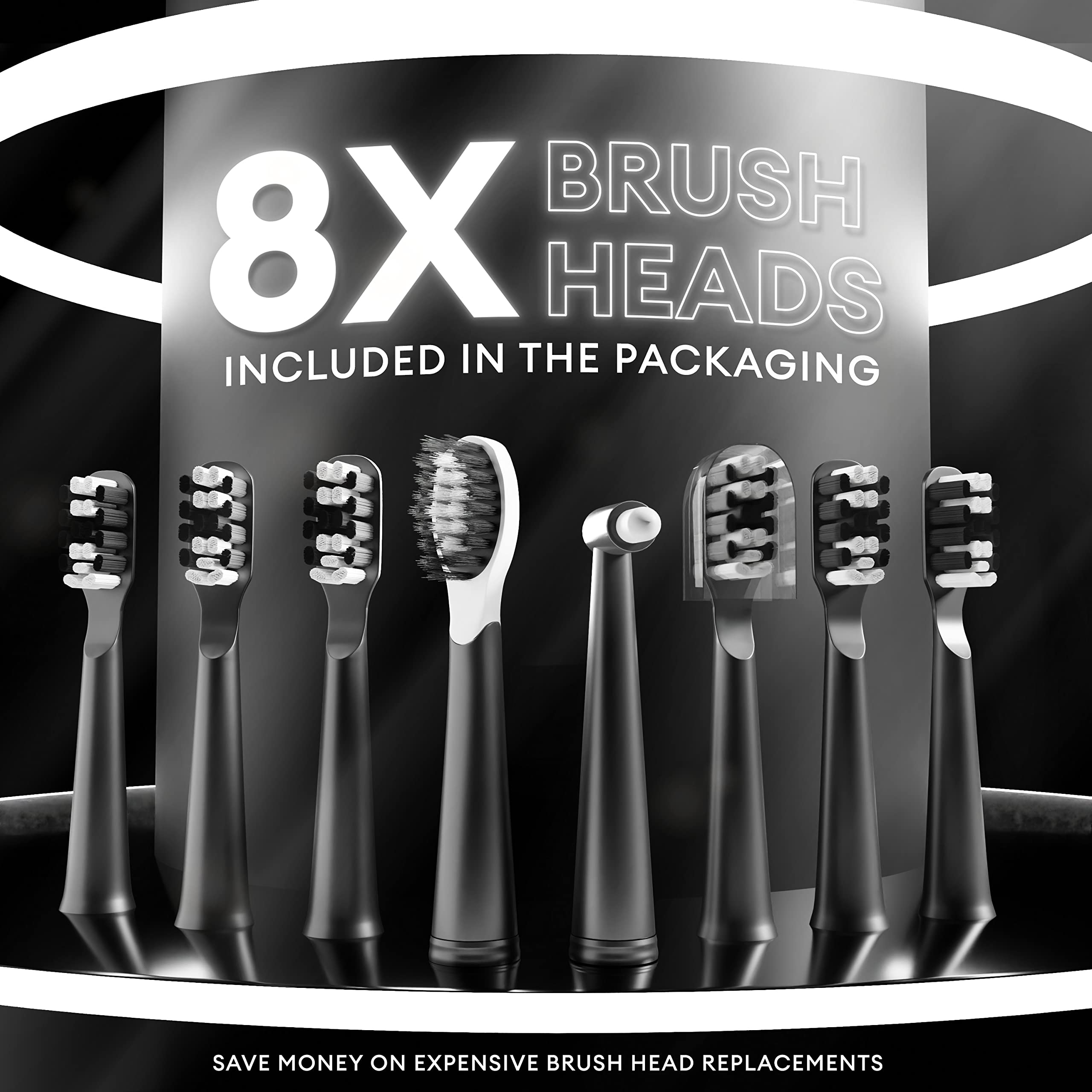 DrDent X Edition Sonic Electric Toothbrush - 8 Brush Heads - 5 Cleaning Modes with Smart Timer - Interdental and Tongue Cleaner Brush Head Included - One Charge Lasts 60 Days