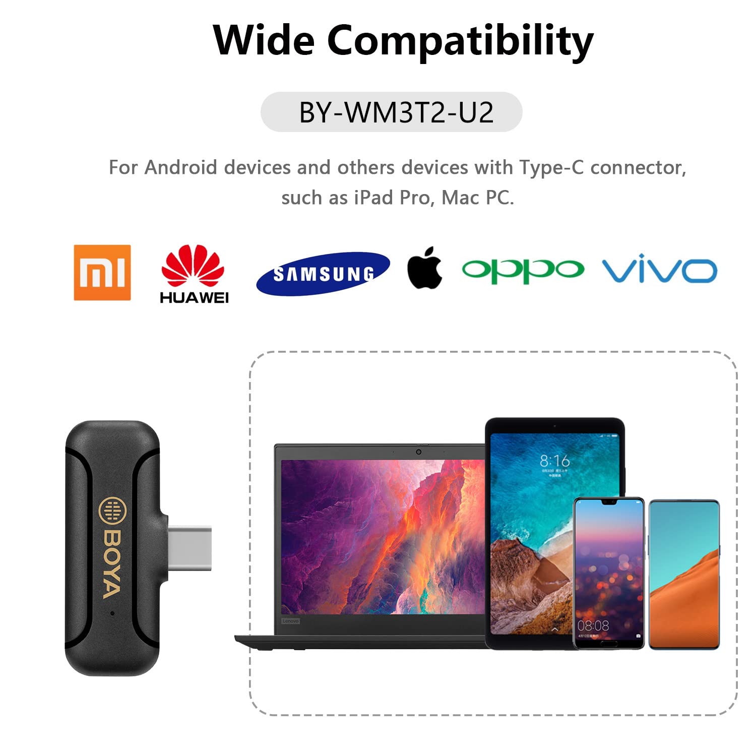 BOYA USB-C Wireless Lavalier Microphone Vlog, BY-WM3T2 U2 Lapel Microphone System for Android Devices, Tablets, iPhone 13, iPad PRO, PC Computers, Samsung, Google Pixel, Xiaomi