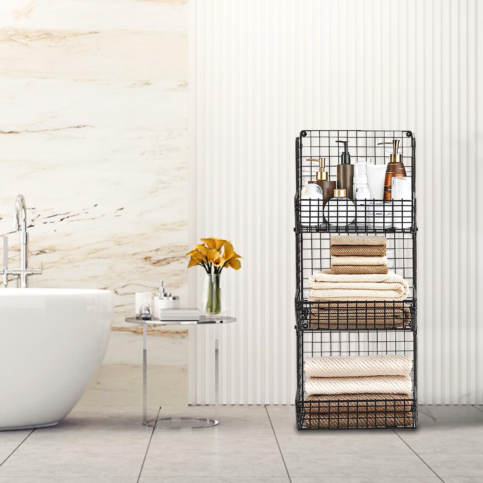 PUPPYCUTE Stackable Wire Storage Baskets for Kitchen Closet Pantry, Hanging Closet Organizers Storage Shelves Organization, Wall Mount Metal Basket Bins, Clothing Vegetable & Fruit Organizer 3 pcs