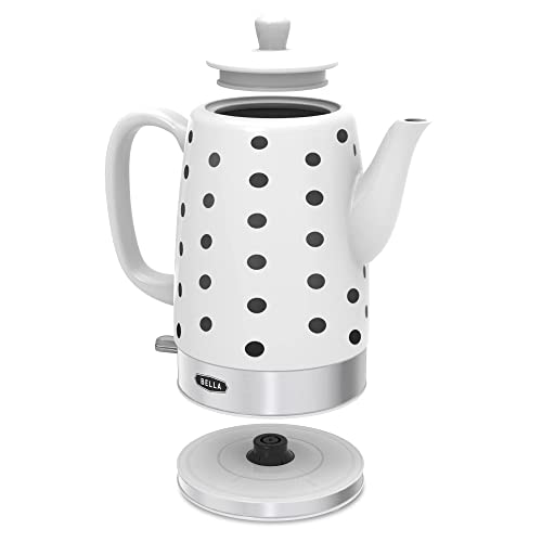 BELLA Electric Kettle & Tea Pot, Ceramic Water Heater with Detachable Swivel Base, Auto Shut Off & Boil Dry Protection, 1.5 Liter, Polka Dot, BPA Free