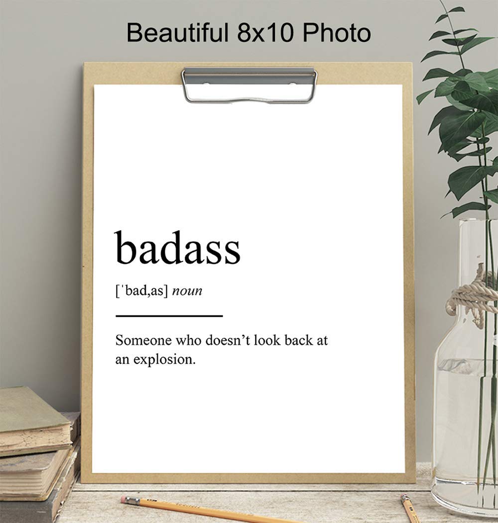 Badass Definition Wall Art, Home Decor - Macho, Tough Guy Poster, Print - Funny Unique Room Decorations for Game Room, Man Cave, Garage, Bar - Gift for Man, Men - 8x10 Photo Unframed
