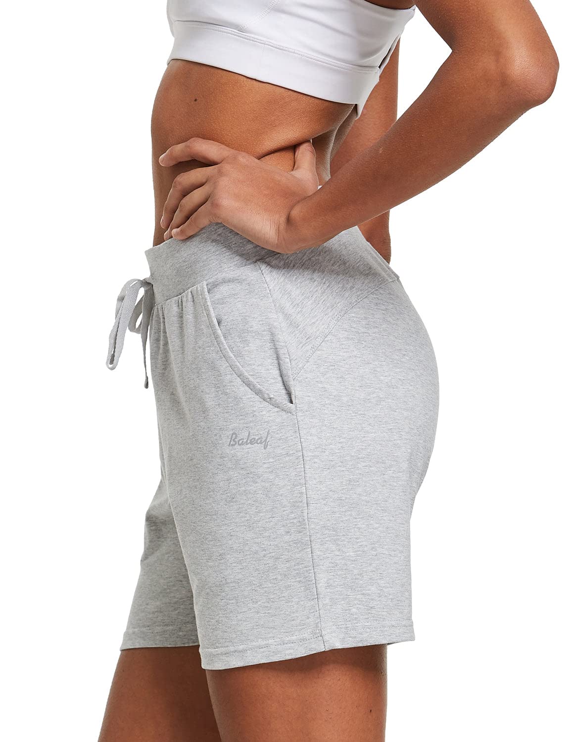 BALEAF Women's Cotton Yoga Shorts Sweat Athletic Lounge Beach Shorts Jersey Pull On with Drawstring Pockets Summer Black Size L