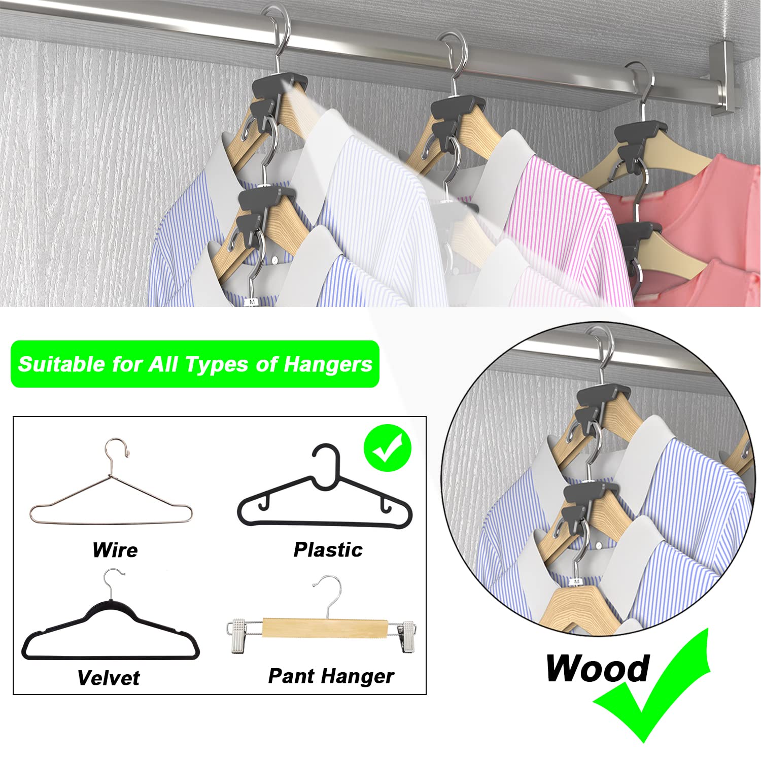 DAIFANNUO 80pc Space Clothes Hanger T-Shape Connector Hooks for Saving Closet Organization and Storage Cascading Black Premium Closet Heavy Duty Hanger Hooks Durable Hanger Connector Hooks