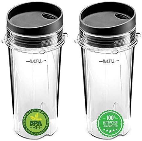 Blend Pro 16 Oz Cups With Lids compatible With Ninja 16 Oz Cups BL660 BL770 BL772 BL740 BL780 Blender (2-Pack)