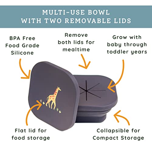 Austin Baby Co Silicone Collapsible Snack Bowl – Reusable Snack Container with Two Specialized Lids – BPA free, Dishwasher Safe and Leakproof for Toddlers & Babies