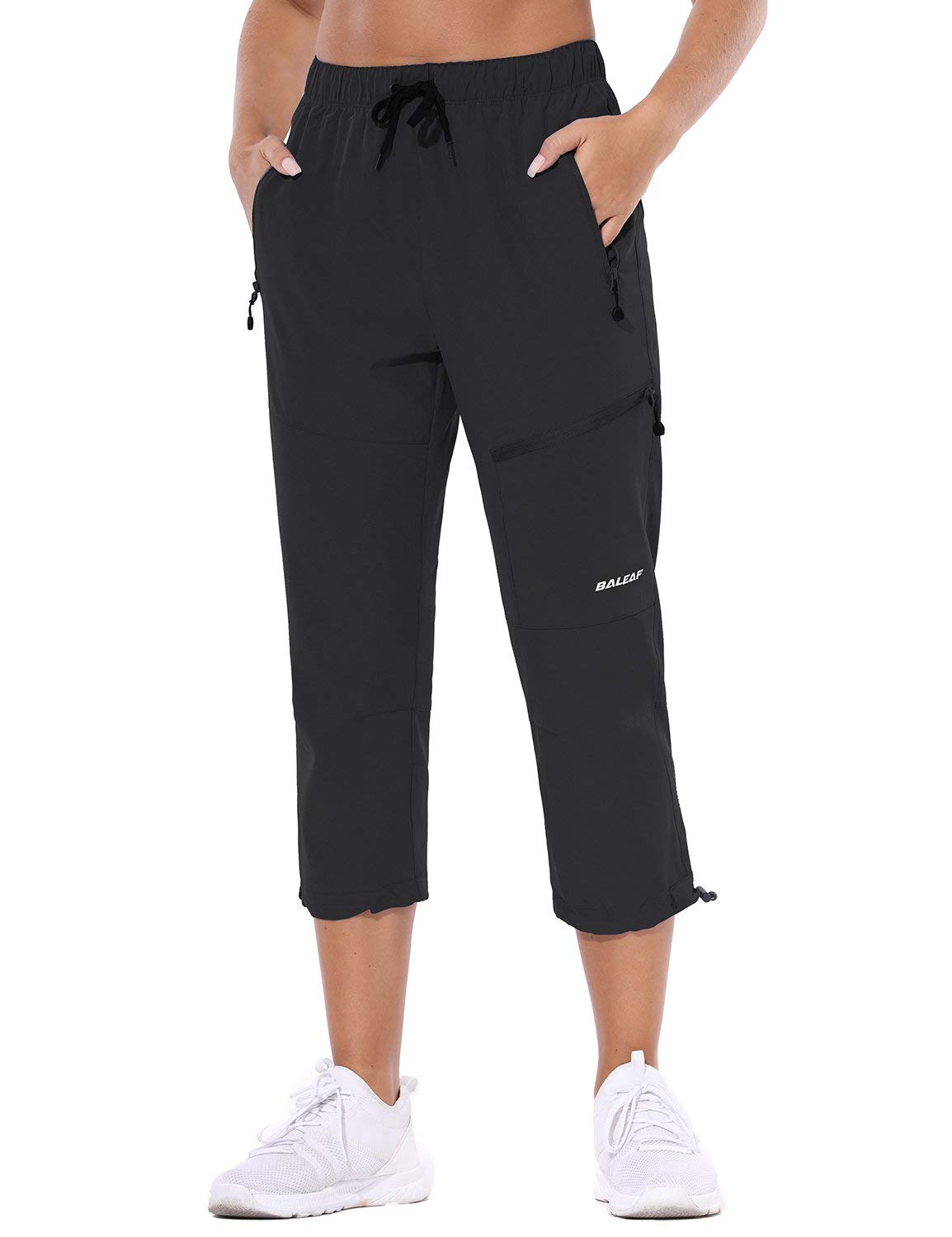 BALEAF Women's Hiking Cargo Capris Outdoor Lightweight Water Resistant Pants UPF 50 Zipper Pockets Black Size M