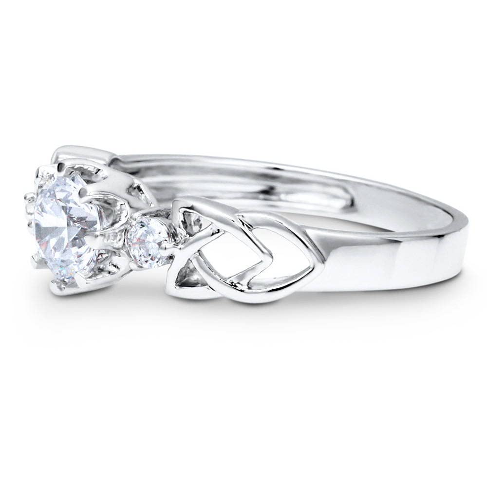 BERRICLE Sterling Silver 3-Stone Wedding Engagement Rings Round Cubic Zirconia CZ Celtic Knot Promise Ring for Women, Rhodium Plated Size 7.5
