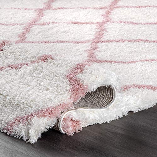 nuLOOM Nelda Trellis Kids Shag Area Rug, 6' 7" x 9', Baby Pink