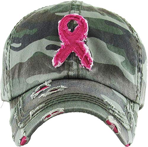 Breast Cancer Ribbon Baseball Cap - Camo