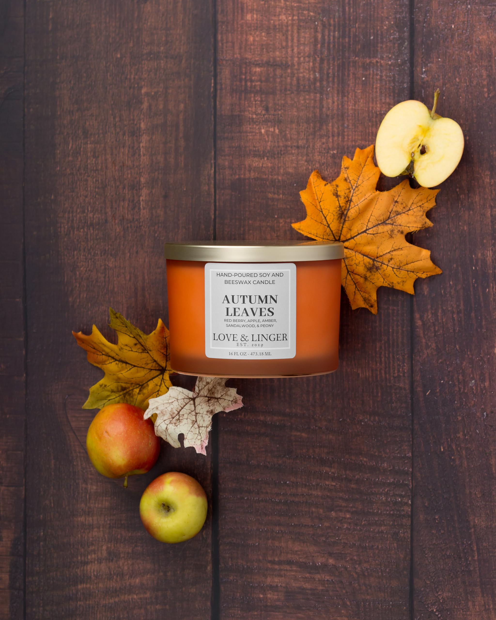 Autumn Leaves Candle | Fall Candles | Luxury Soy & Beeswax Candles for Home | 16 oz. Large Jar 3 Wick Candle | Thanksgiving Candle | Fall Scented Candle | Autumn Candles