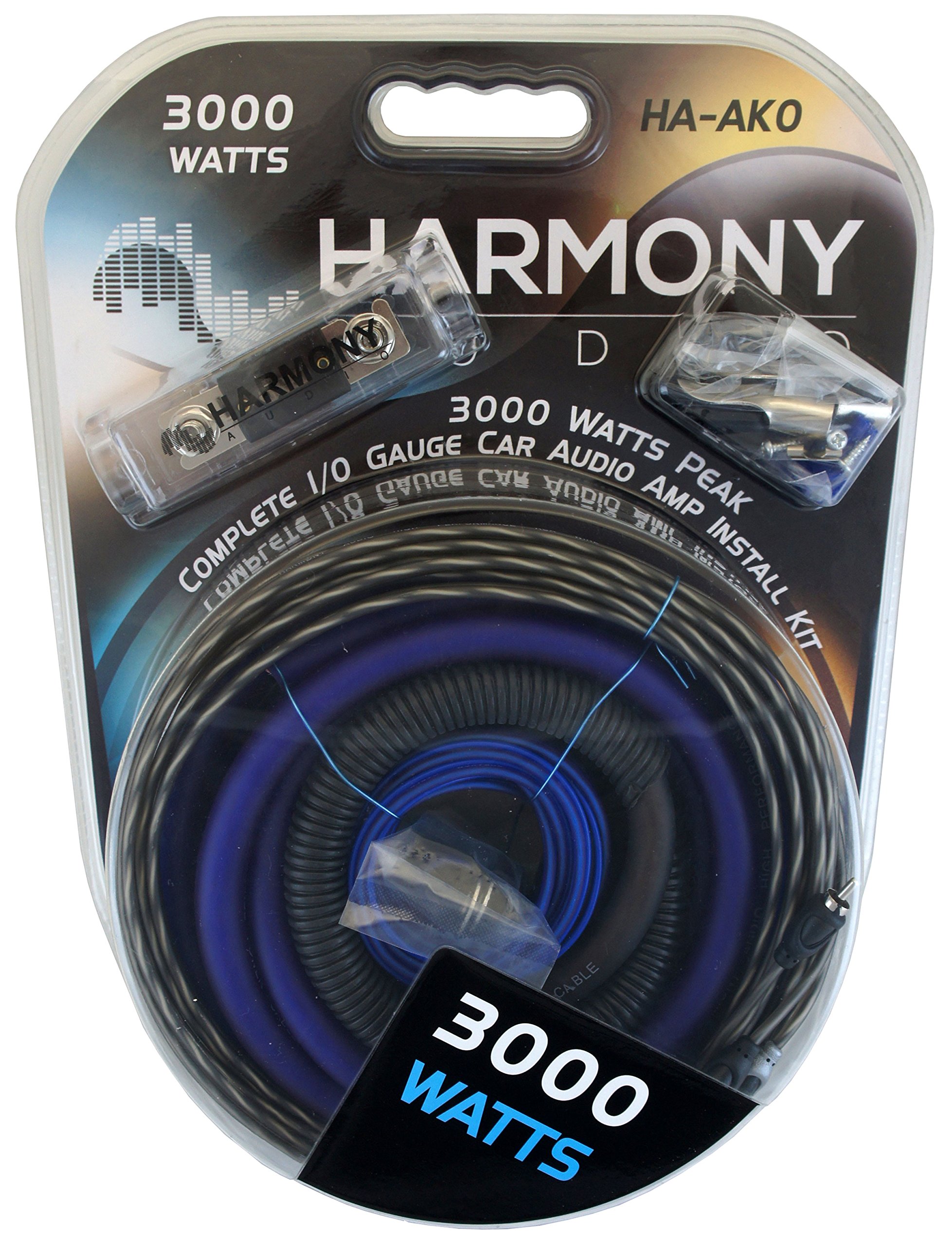 Harmony Audio Bundle Compatible with Universal Vehicle HA-A1500.1 3000 Watt Sub Amp with HA-AK0 3000W Amp Install Kit and HA-BT1 Battery Terminal Pair (2) 8GA & Ring Terminal New