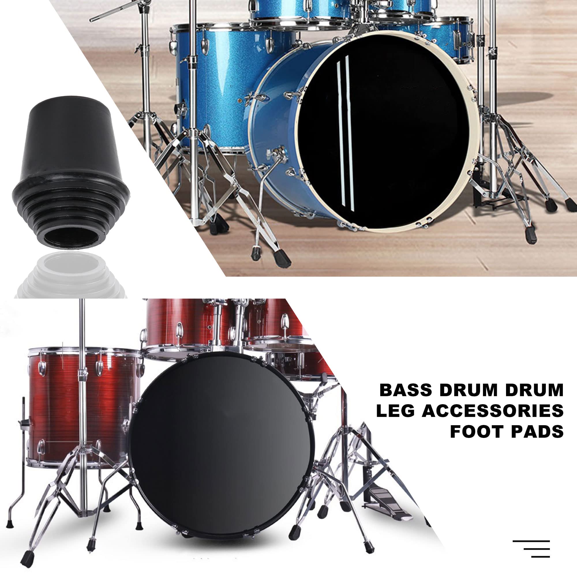 BQLZR Bass Drum Threaded Rubber Feet 1.32x1.14 Inch Black with Metal Washer Pack of 4