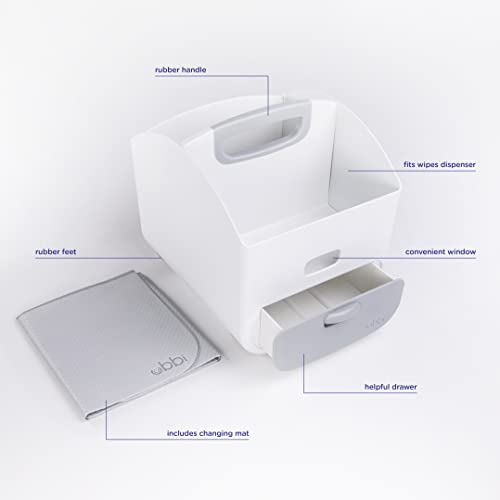 Ubbi Portable Diaper Changing Station Diaper Storage Caddy Organizer with Folding Changing Mat, Stores Baby Diapers, Wipes and Baby Accessories, Gray