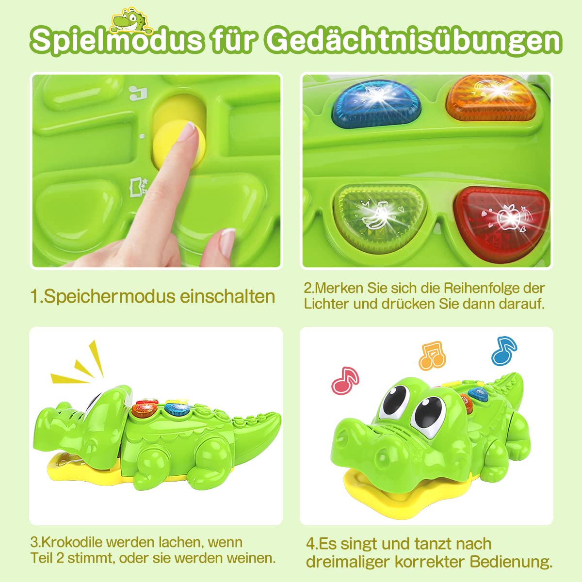 Nueplay Alligator Musical Crawling Toy for 1 2 3 Year Old Kids Babies Toddler Boy Girl Educational Learning Infant Toy with Music Light Game Modes 8 Songs with 3 AA Batteries