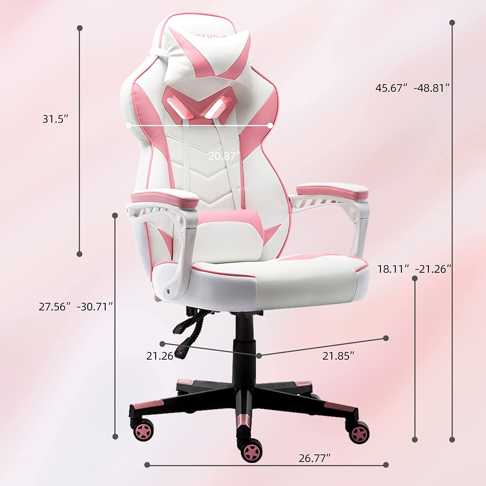Bonzy Home Gaming Chair Office Chair High Back Computer Chair PU Leather Desk Chair PC Racing Executive Ergonomic Adjustable Swivel Task Chair with Headrest and Lumbar Support (Pink)