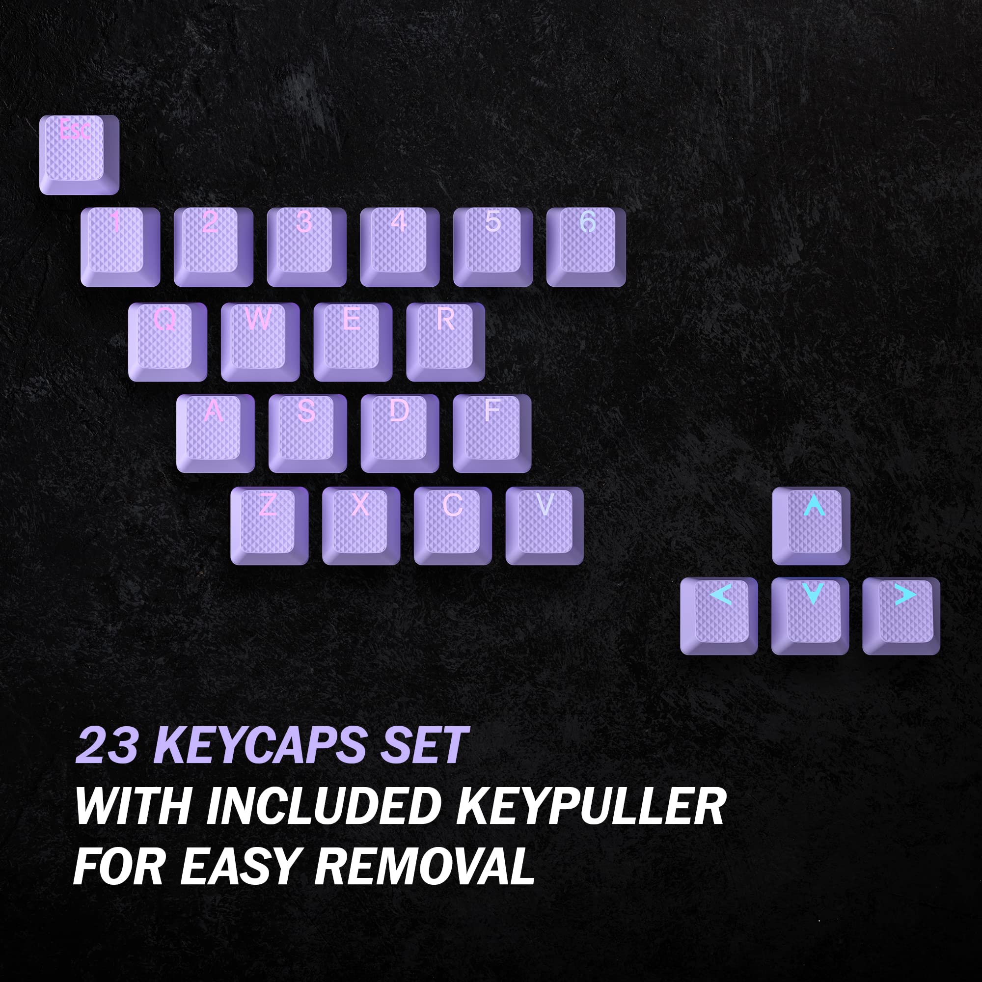 HK Gaming Rubber Keycaps Set | Anti-Slip Texture | Doubleshot Backlit Keycap Set | 23 Keys OEM Profile Key Set | for Mechanical Keyboard | Compatible with Cherry MX, Gateron, Kailh | Lavender