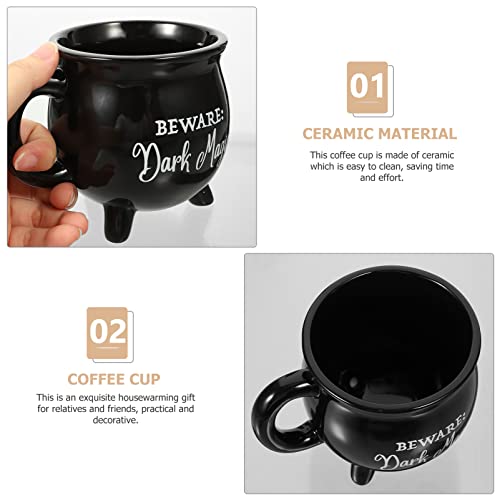 DOITOOL Black Cauldron Mug Coffee Ceramic Cauldron Halloween Decor Halloween Coffee Mug Gift for Halloween Theme Party Favor, Novelty Coffee Mug Cup
