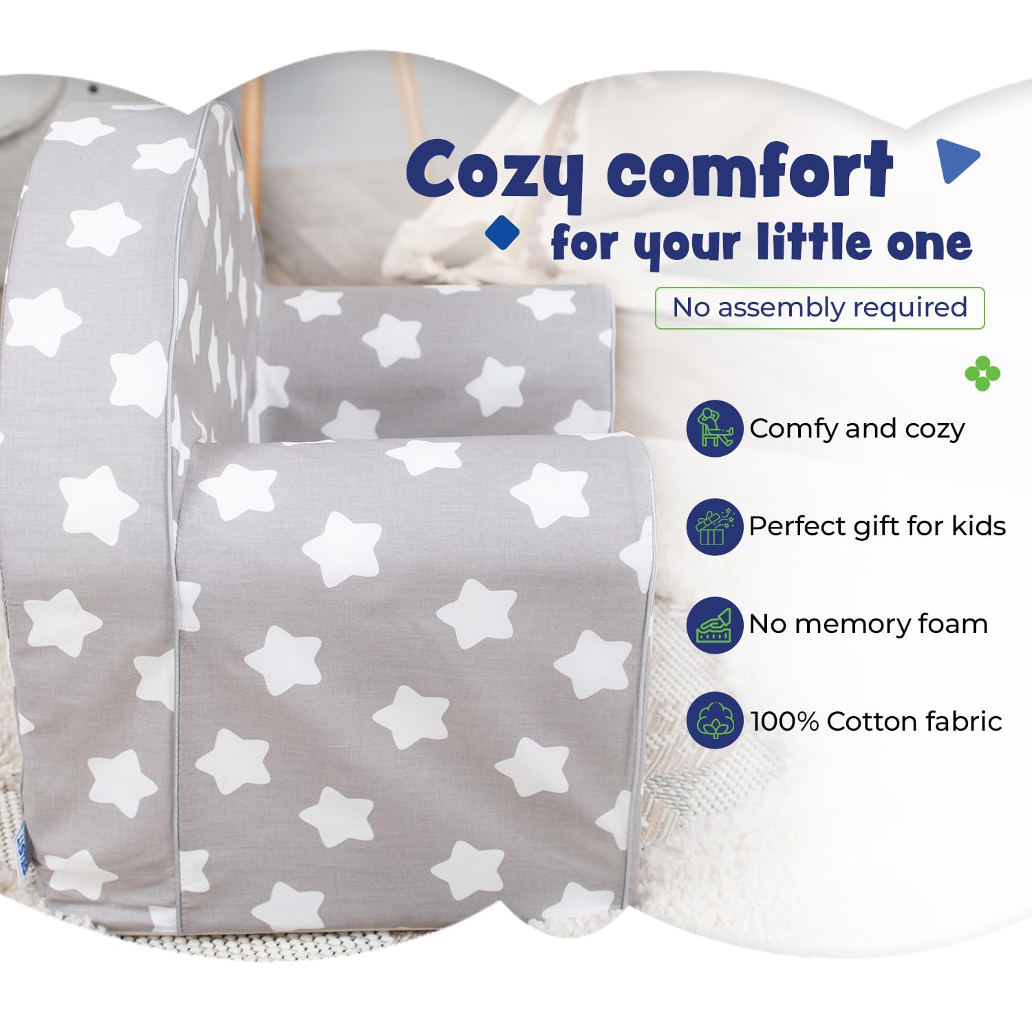Delsit Kids Couch for Toddlers - Comfy Armchair for Children, Lightweight Foam Sofa and Reading Chair with Removable Cover, Made in Europe