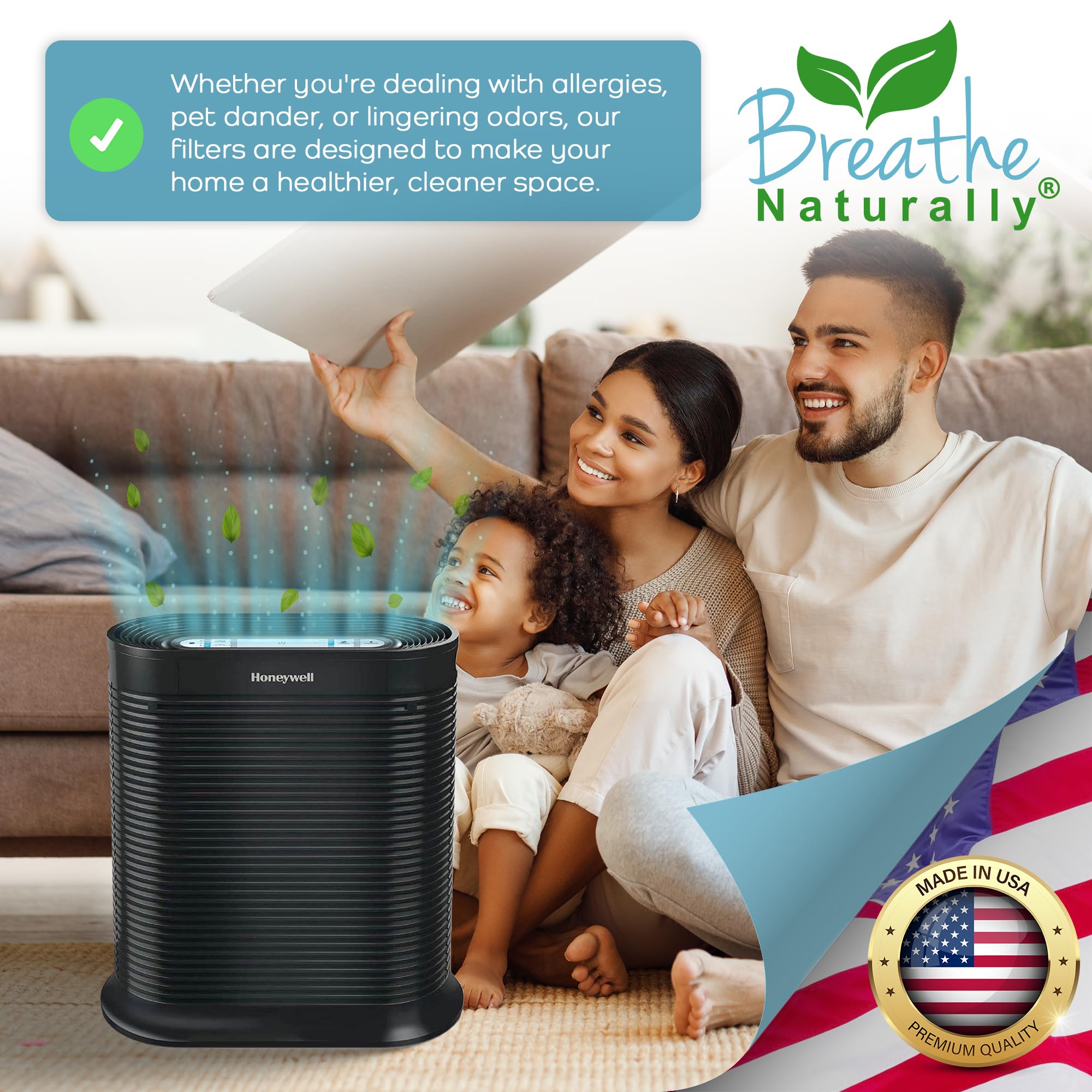 Breathe Naturally Replacement Filters Compatible with Honeywell Air Purifier 38002, HRF-APP1 & More - Activated Charcoal Prefilter - Made in USA - 16" x 48" x 0.2" (Pack of 2 Carbon Prefilters)