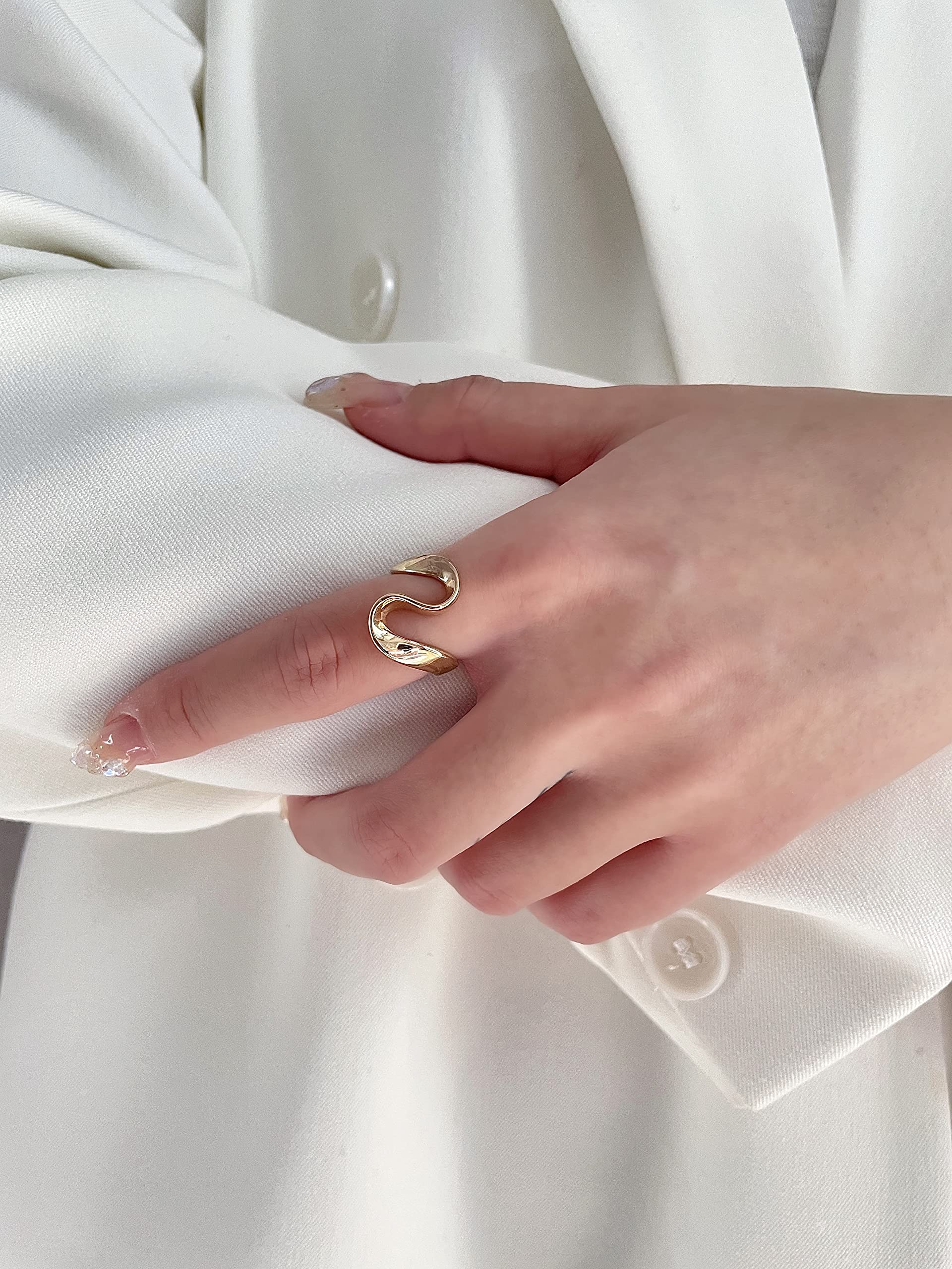 BLESSAIA Geometric open Rings - 18k Gold plated Adjustable Ring Vintage Irregular Gold Silver Geometric ring for Women and girls (GOLD)
