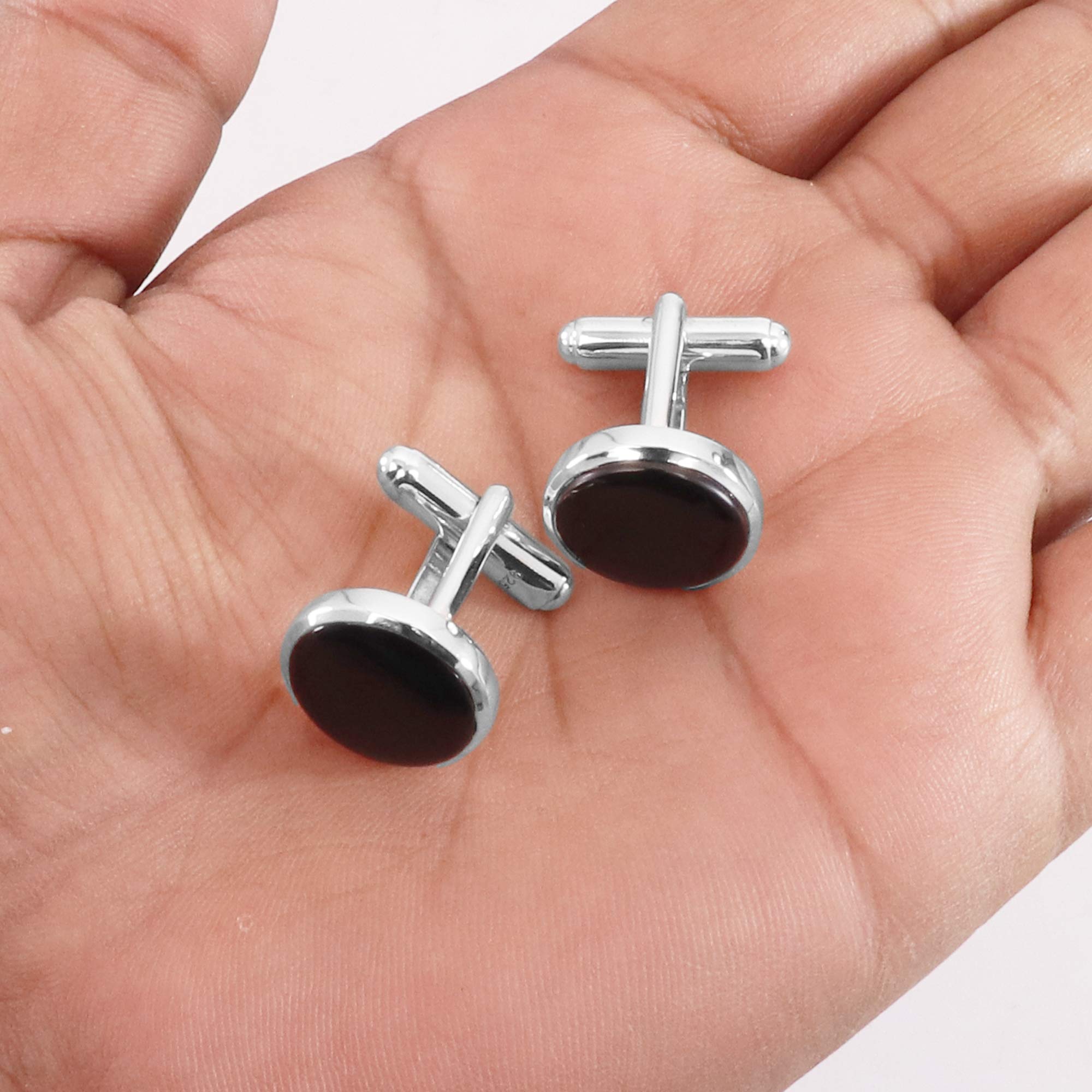 Black Onyx Cufflinks Onyx Cufflinks Onyx Shirt Studs Silver Onyx Cufflinks Onyx Tuxedo Studs Handmade Cufflinks Gemstone Black Onyx Round Shape 14X14mm Cufflinks For Men's (Silver)
