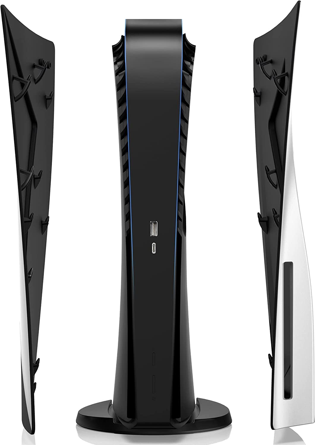 Benazcap Faceplate for PS5, Hard Shockproof Plates Face Plate Cover Side Plate Shell for Playstation 5, Black/Silver Plates Compatible with PS5