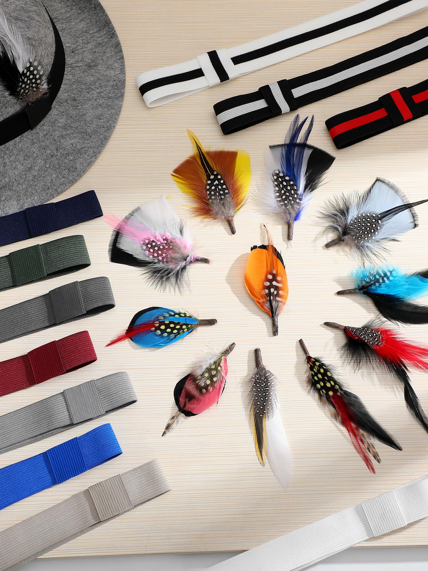 Breathffy 24 Pcs Stretchable Hat Bands Natural Assorted Hat Feathers Hat Ribbons for Panama Hat Western Costume Headwear (Classic)