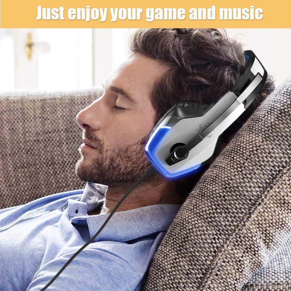 HLDTech V-4 Gaming Over-Ear Headset for PS5 PS4 Switch Xbox One, Clear Sound Headphones All-in-One with Mic Stereo Surround Noise Reduction LED Lights Volume Control for Laptop, PC, Tablet, Cellphone