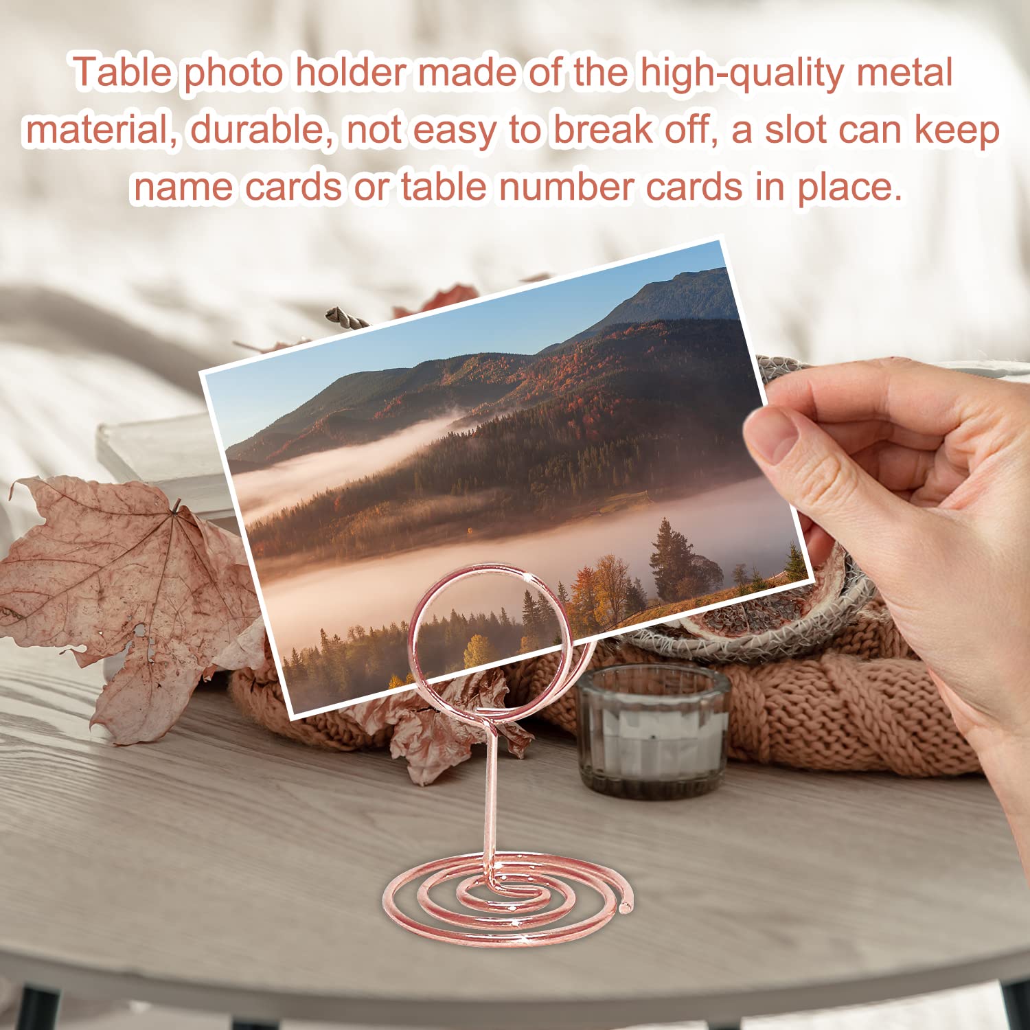MLURCU Table Number Holders 24PCS Mini Place Card Holders 2 Inch Short Wire Picture Holders Table Number Stands for Wedding Reception Graduation Party Restaurant Photo Menu Memo Holder(Rose Gold)