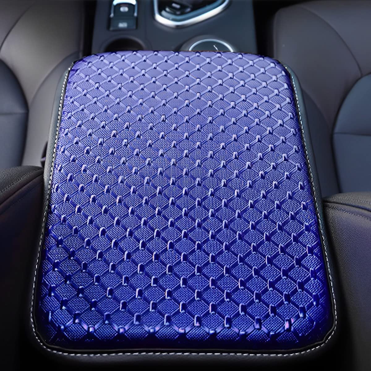Blilo Car Center Console Pad, Waterproof PU Leather Car Armrest Seat Box Cover, Vehicle Central Control Cushion Protector, Car Interior Decor Accessories for Most Vehicle, SUV, Truck (Blue)