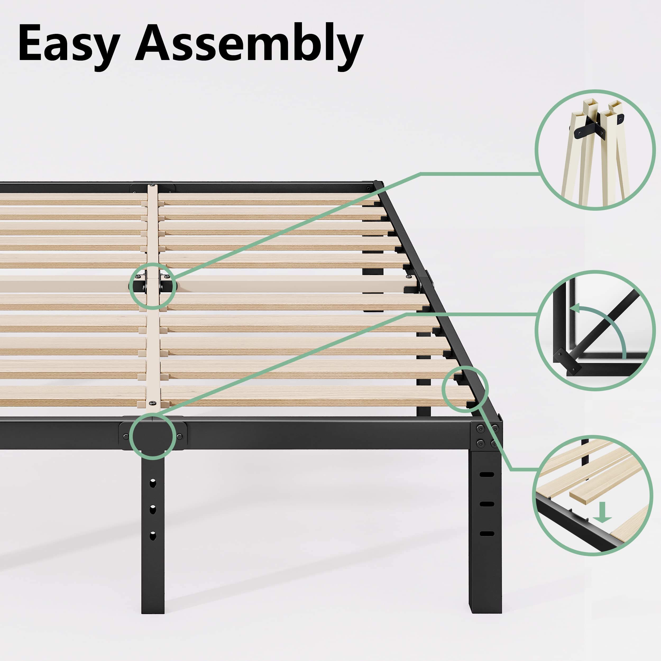 Breezehome 18" Full Metal Bed Frame with Sturdy Wood Slats No Box Spring Needed, Durable Heavy Duty Platform Bed Frame Full Size, Underneath Storage, Easy Assembly, Noise Free, Black