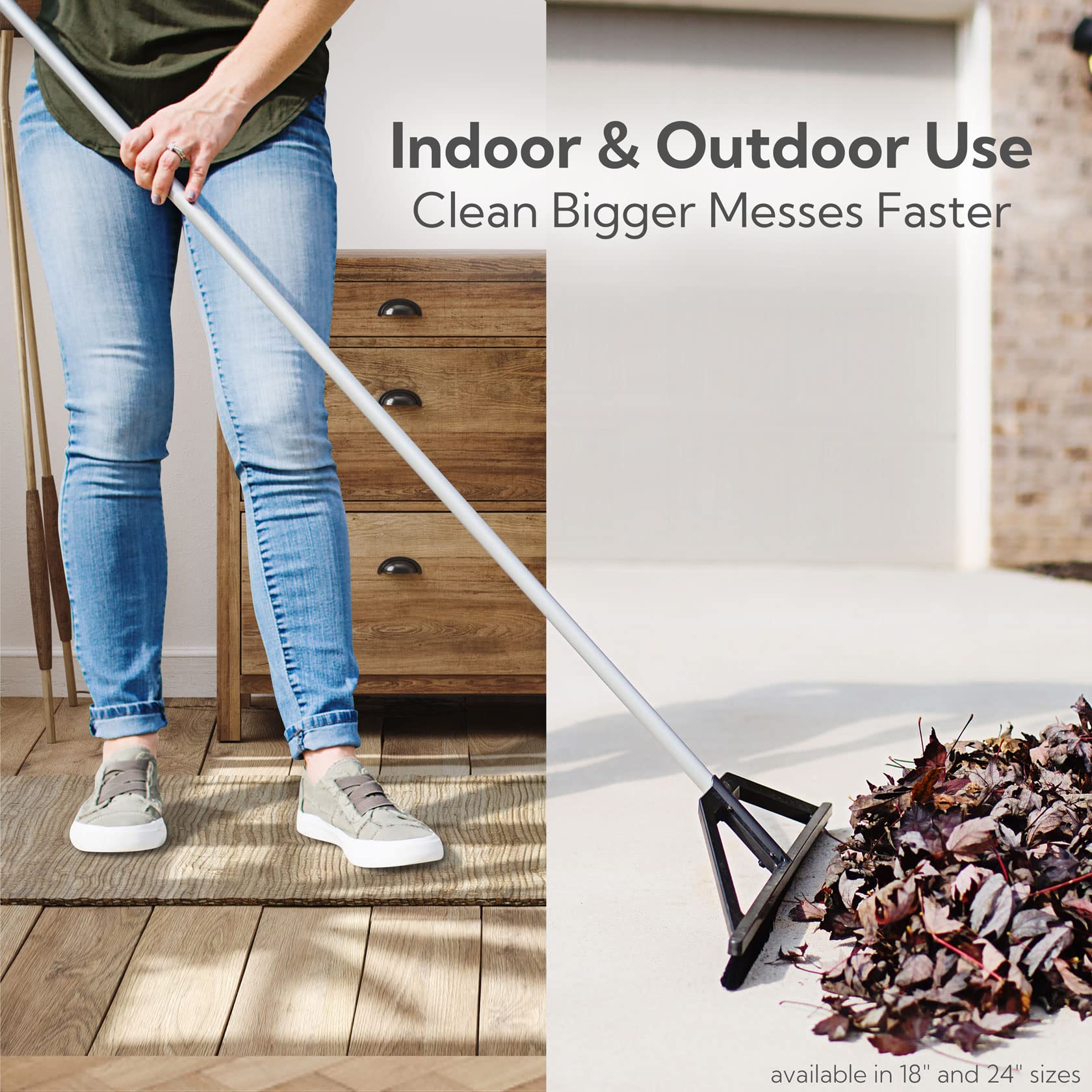bigWISP, Lightweight Push Broom Outdoor Indoor Multi-Surface - Stiff Bristle Seal Technology and Adjustable Handle (Gray, 18")
