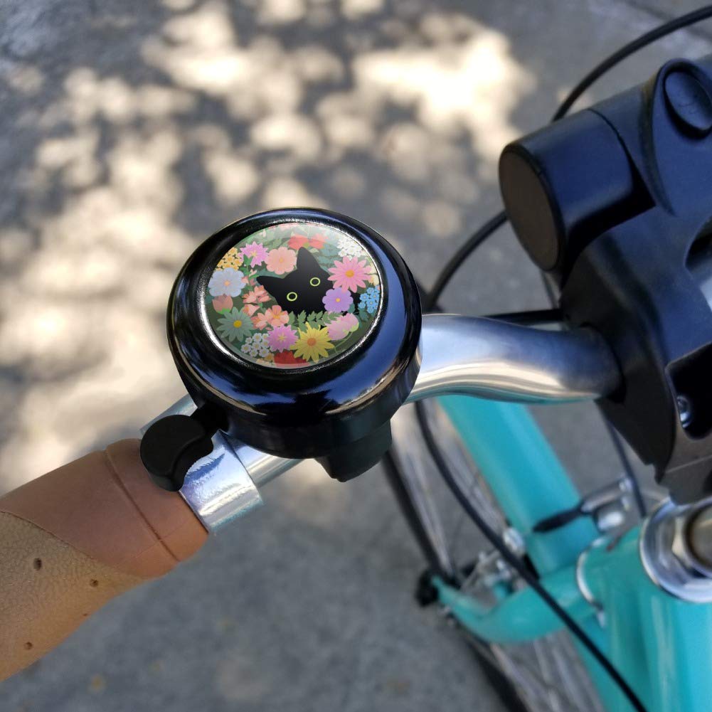 Black Cat Hiding in Spring Flowers Bicycle Handlebar Bike Bell