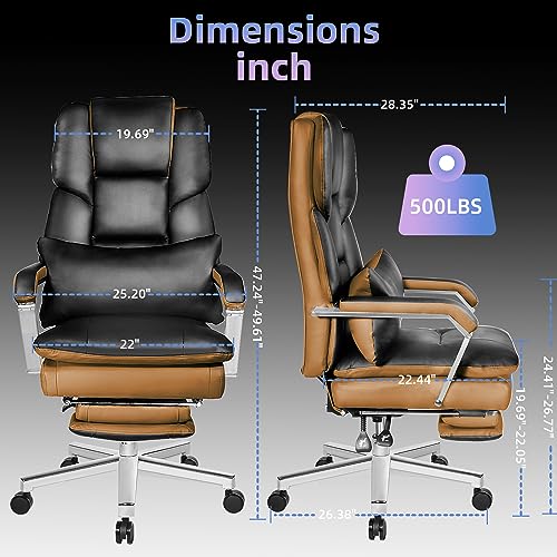 SeekFancy Reclining Office Chair with Footrest O203, Big and Tall Office Chair 500lbs Wide Seat with 170° Backrest, High Back Large Executive Office Chair Lumbar Support,Black Leather Managerial Chair
