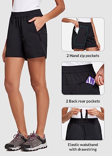 BALEAF Women's 5" Athletic Hiking Shorts Running Zipper Pockets Quick Dry Lightweight for Summer Golf Workout UPF 50+ Black Size M