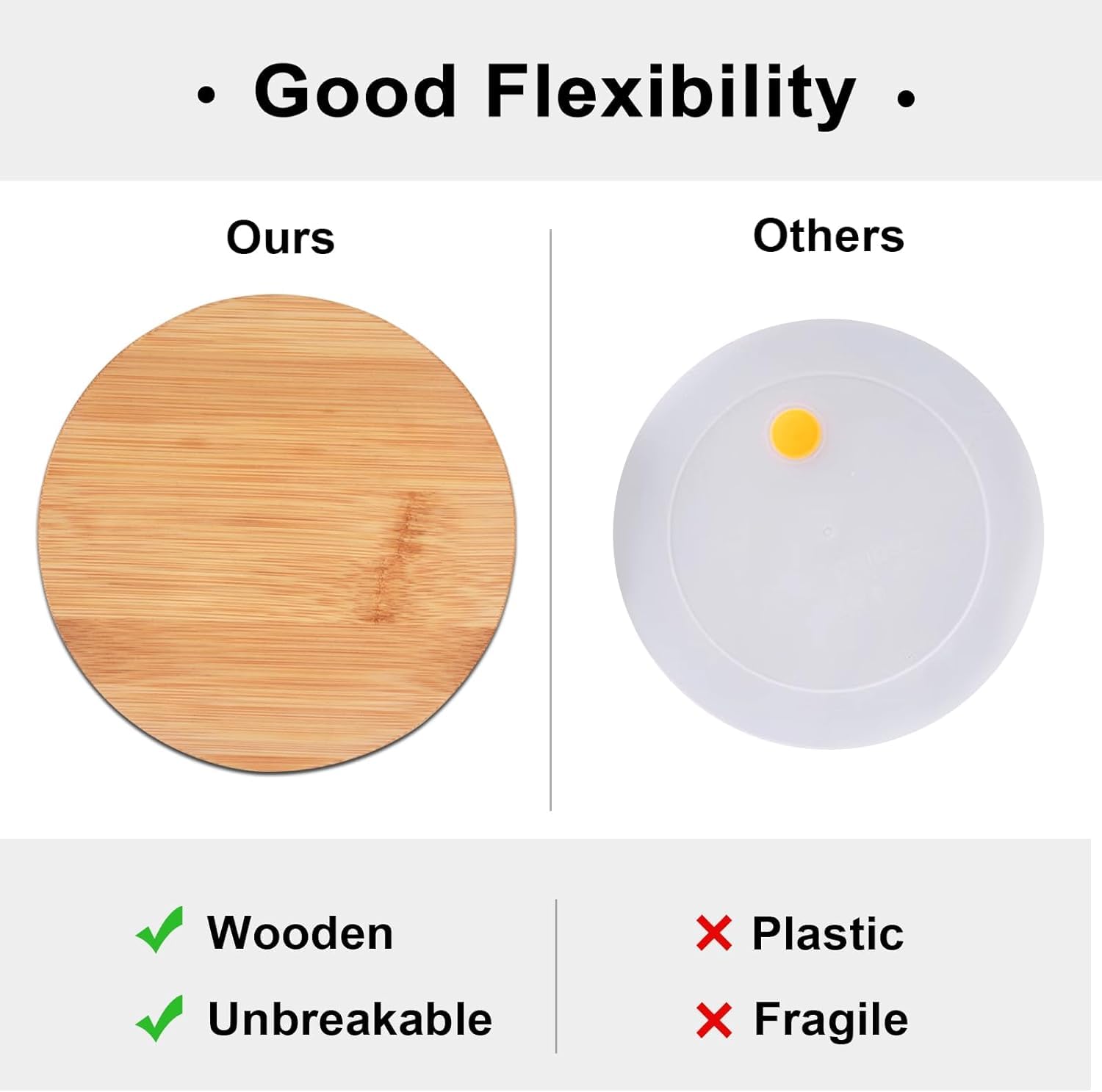 KTKT Wooden Replacement Lid Compatible with Pyrex Bowls 4 Cup, 2 Pack 6" Round Storage Covers Compatible with Pyrex Glass Container Reusable Durable Food Storage Lids (Container not Included)