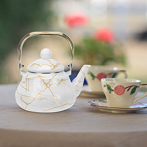 Cabilock 1. 5L Ceramic Enameled Teapot Marble Pear- Shaped Tea Kettle Hot Water Boiling Container for Kitchen Stovetop