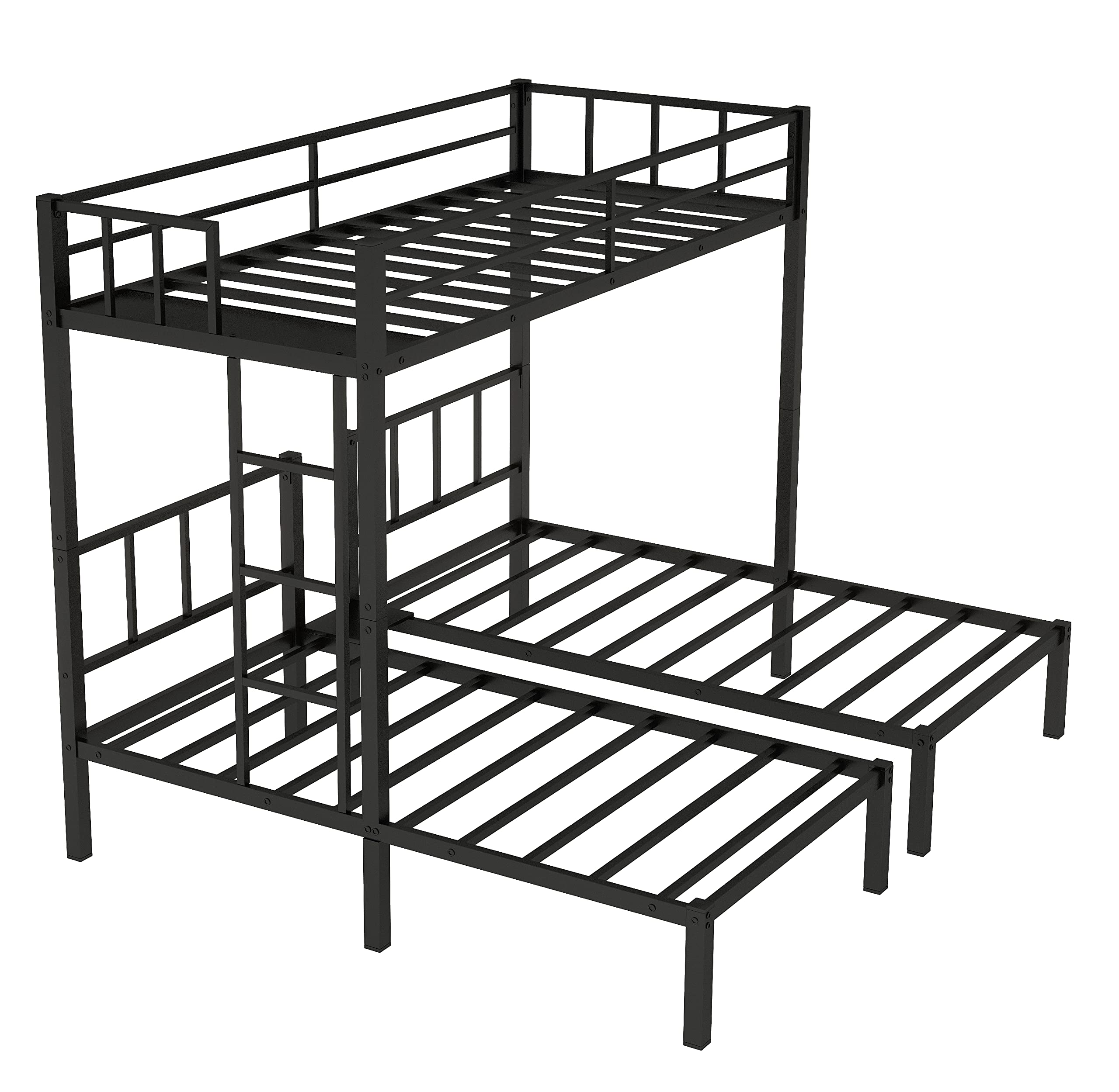 Bellemave Metal Triple Bunk Bed for 3, Twin over Twin&Twin Size Bunk Bed with Built-in Shelf, Can be divided into 3 Separate Beds, for Kids Teens Adults (Black)