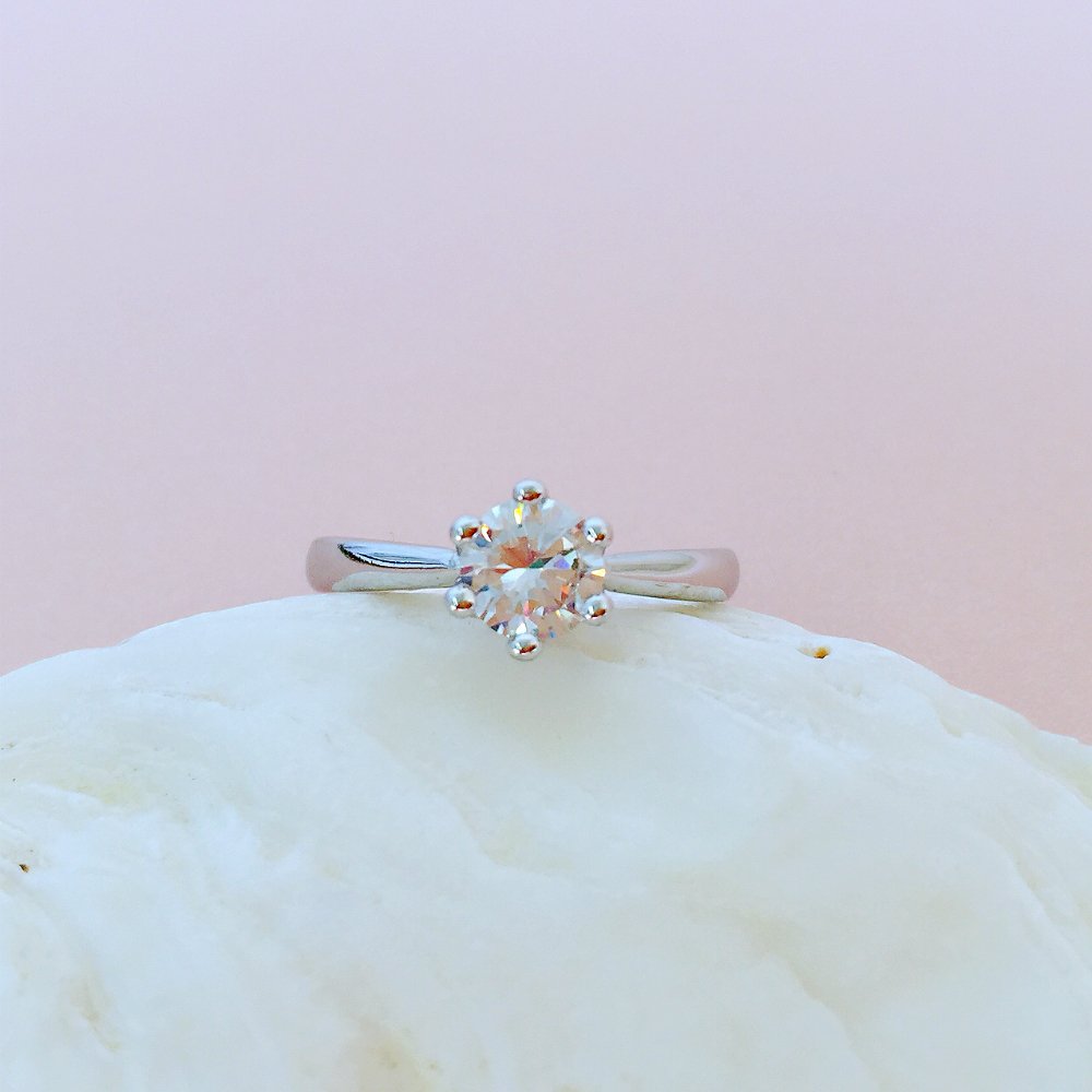 BeFab 1/2 Ctw Cubic Zirconia Classic 6 Prong Round Solitaire Engagement Ring Size 4 5 6 7 8 9 (Silver, 6)