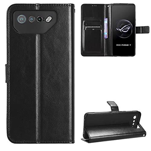Kukoufey Case for Asus ROG Phone 7 Leather Case,Flip Leather Wallet Cover Case for Asus ROG Phone 7 Ultimate Case Black