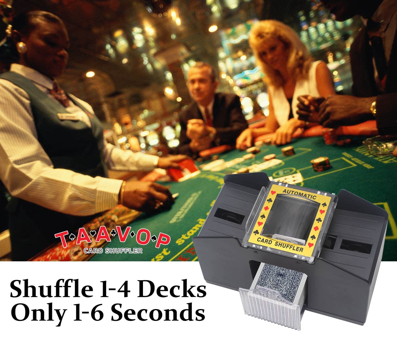 TAAVOP Card Shuffler 2-4 Deck Automatic, Battery-Operated Electric Card Shuffler Machine for UNO/Poker/Playing Card