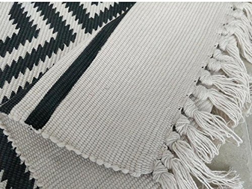 UKELER Laundry Room Runner Rug 2'x4' Cotton Washable Kitchen Rugs Black and White Front Door Mat Handmade Indoor Outdoor Rugs for Kitchen, Laundry, Bathroom, Doorway