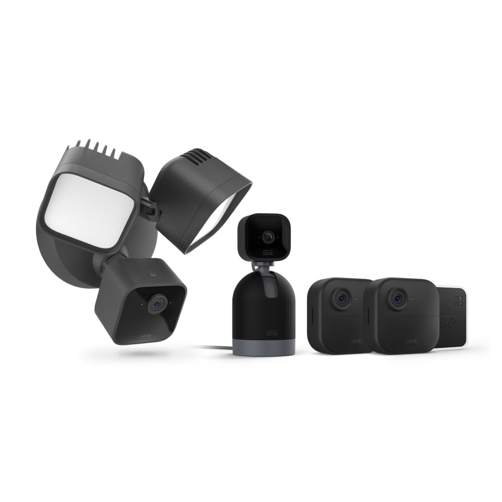 Blink Outdoor 4 (4th Gen) cameras + Wired Floodlight Camera + Mini Pan-Tilt Camera β HD live view, motion detection, two-way talk, set up in minutes, Works with Alexa