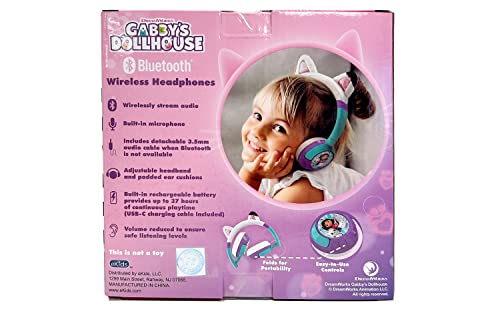 eKids Gabbys Dollhouse Kids Bluetooth Headphones, Wireless Headphones with Microphone Includes Aux Cord, Volume Reduced Kids Foldable Headphones for School, Home, or Travel
