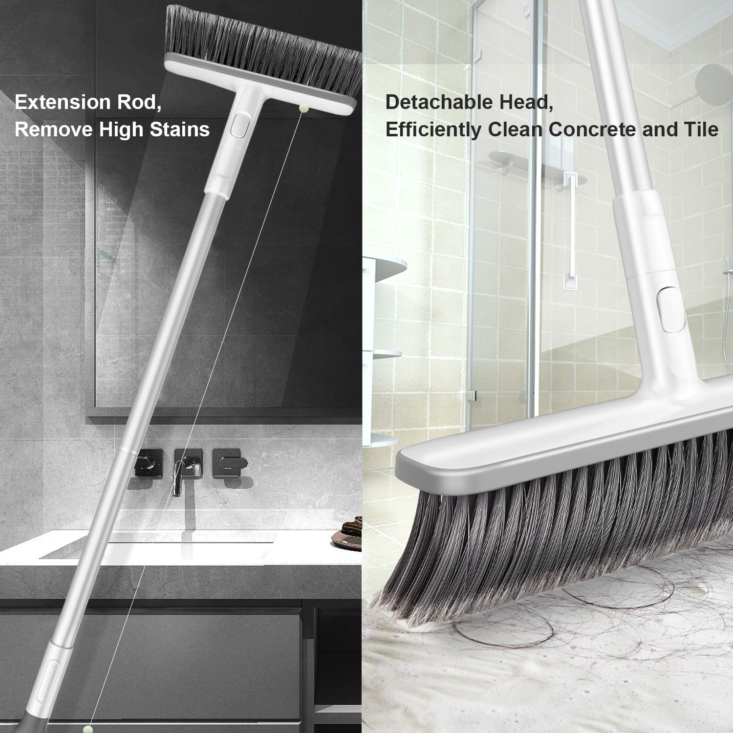BOOMJOY Outdoor Push Broom, Soft Carpet Brush for Pet Hair, Kitchen Broom with 50" Iron Long Handle, for Garage, Deck, Carpet, Bathroom, Boat, Concrete, Tile, Wall, Patio