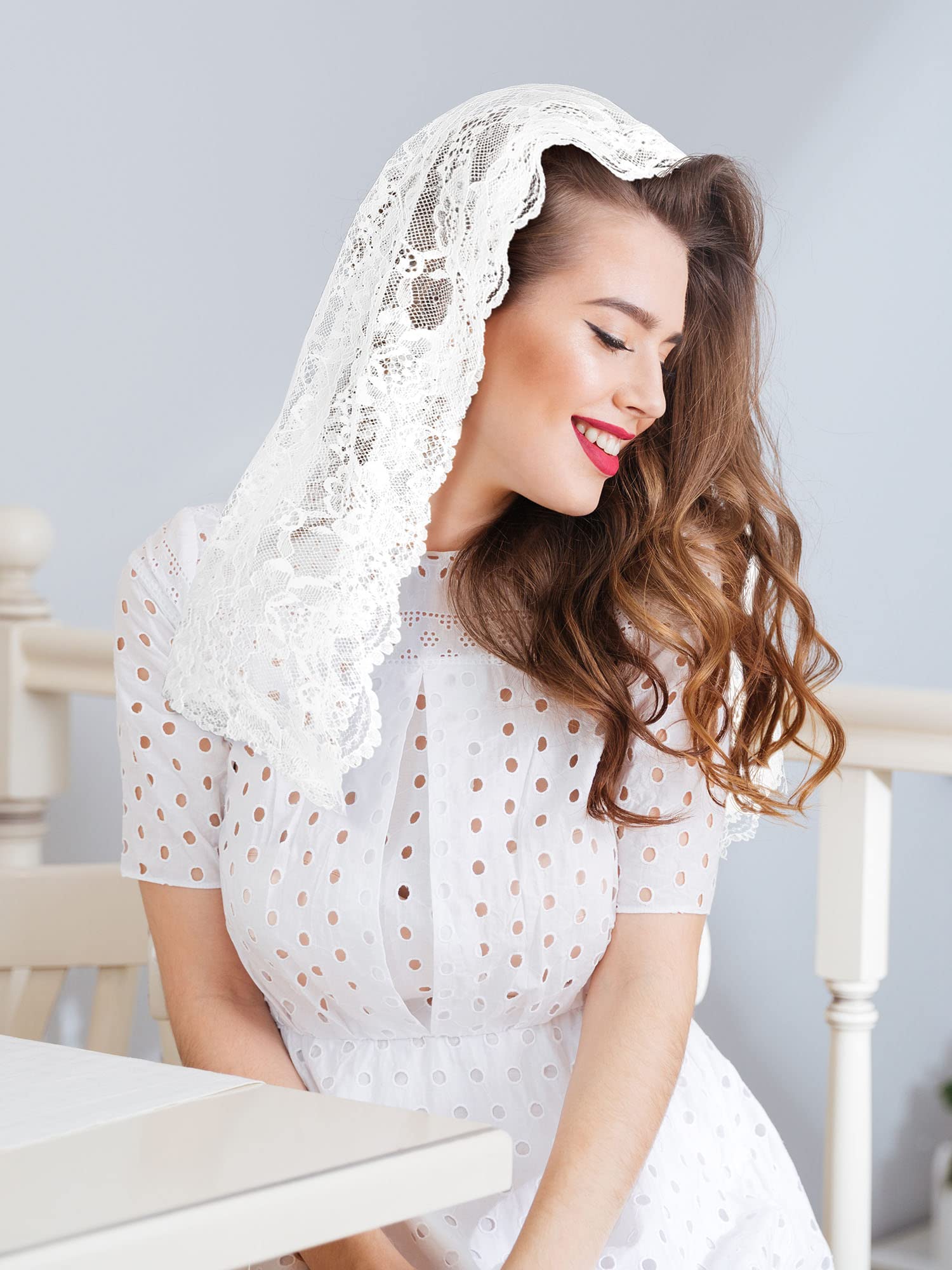 Bencailor 2 Pcs Lace Veils for Church Mantilla Catholic Veil Latin Mass Head Covering Veils for Bridal Women (Classic Style,M)