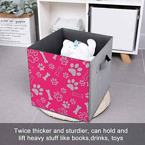Dog Paws and Bone Pattern Large Cubes Storage Bins Collapsible Canvas Storage Box Closet Organizers for Shelves